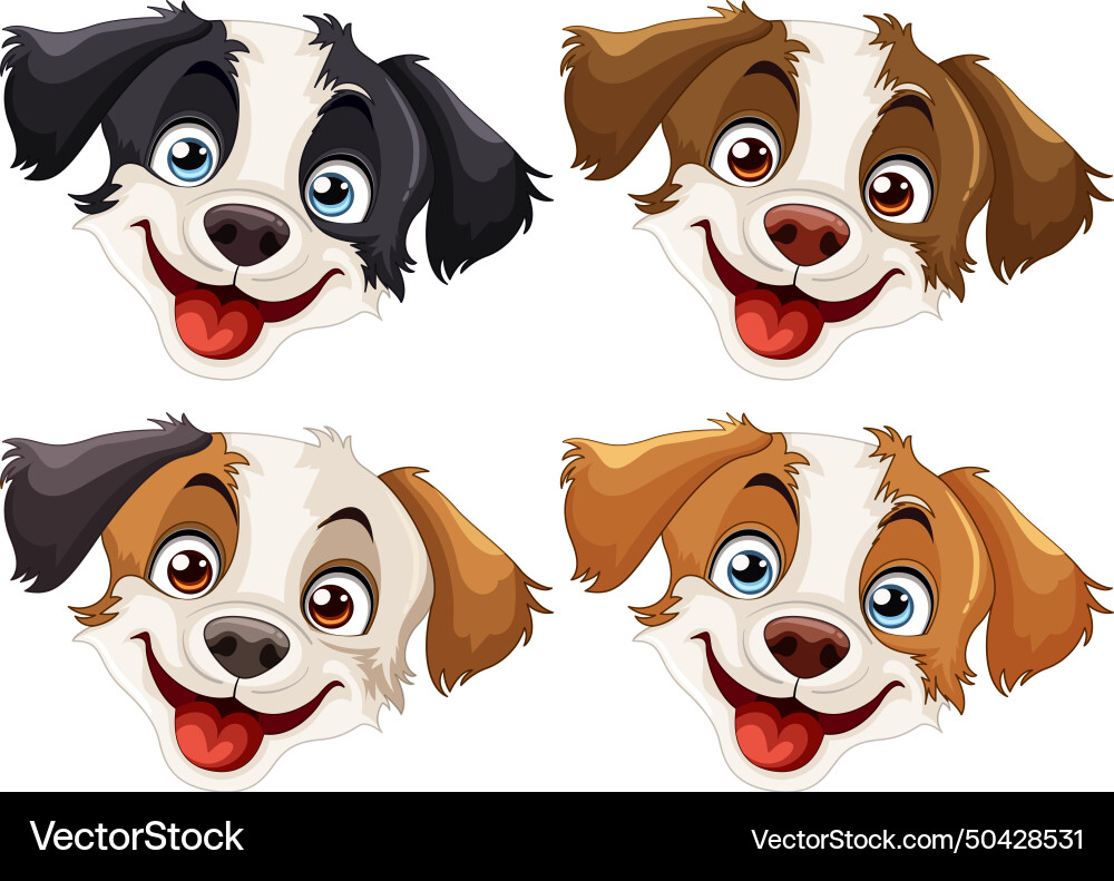 Four playful cartoon dog faces expressing joy – Royalty-Free Vector ...