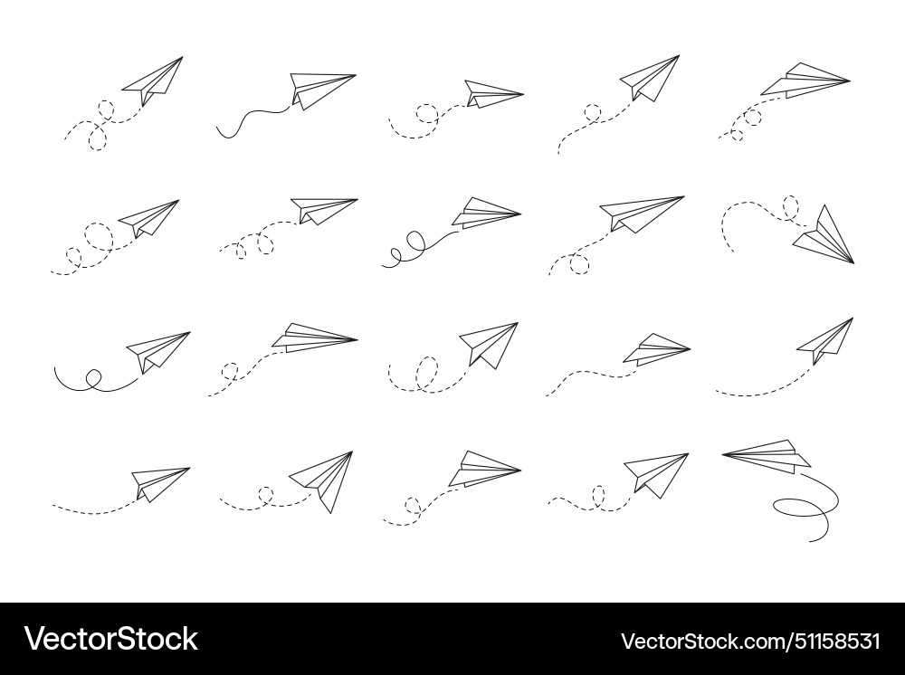 Hand drawn doodle paper plane set isolated planes Vector Image