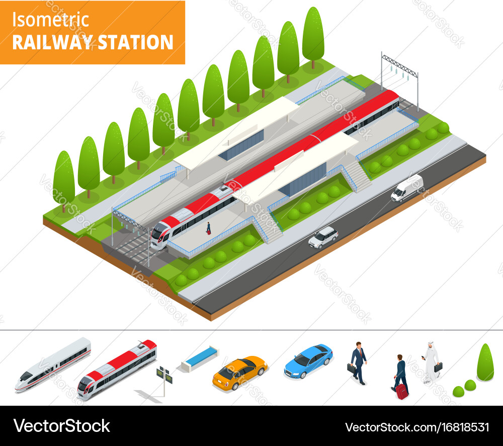 Isometric infographic element railway Royalty Free Vector