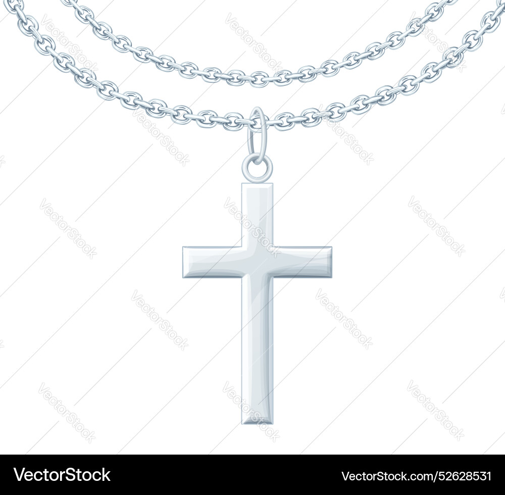 Silver cross with chain icon isolated Royalty Free Vector