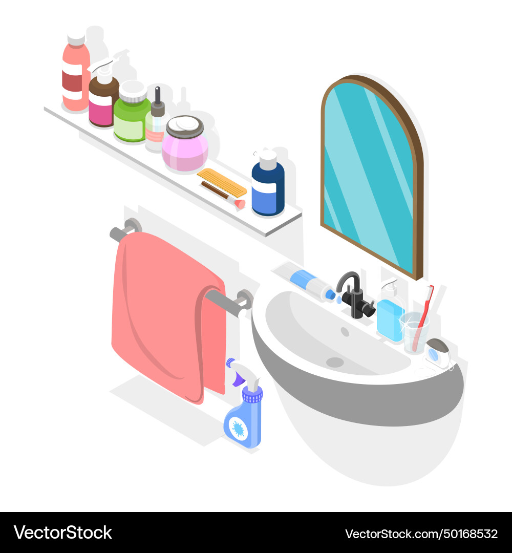 3d isometric flat set of bathroom interior Vector Image