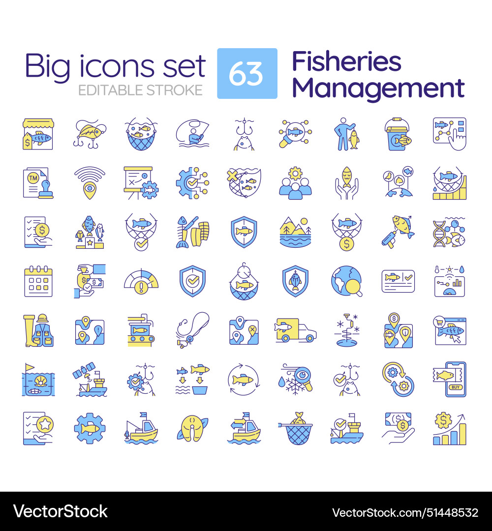 Fisheries management rgb color icons set Vector Image Fisheries management rgb color icons set Vector Image
