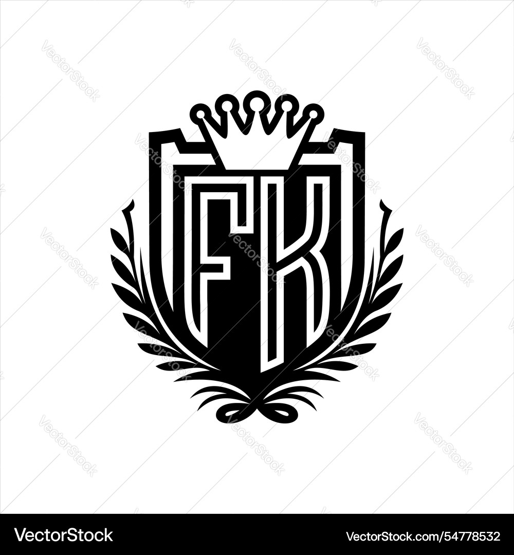 Fk logo heraldic shield shape with crown vintage Vector Image