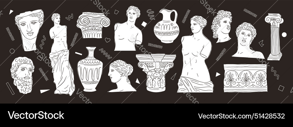Greek ancient big set various antique statues Vector Image
