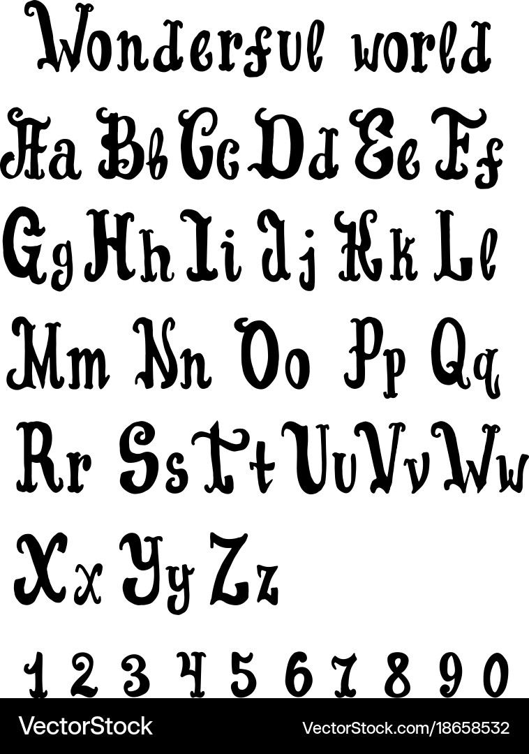 Hand drawn magic alphabet brush painted Royalty Free Vector