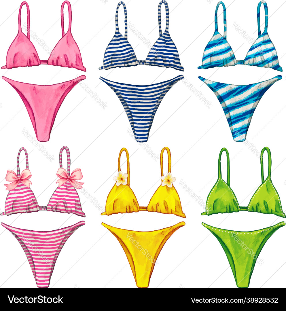 Watercolor Bikini Swimsuit Collection Royalty Free Vector