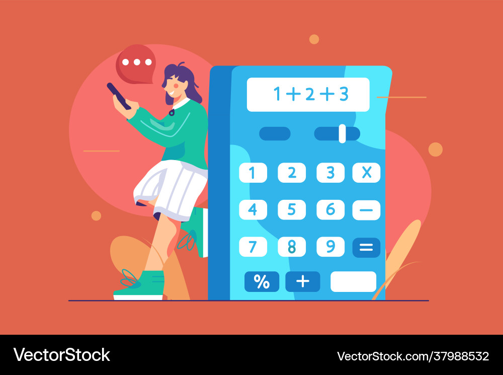 Woman counting on calculator app Royalty Free Vector Image