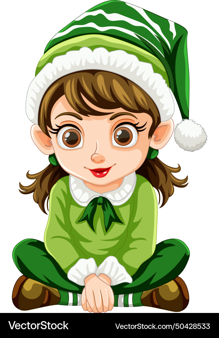 Cartoon elf in festive attire smiling joyfully Vector Image