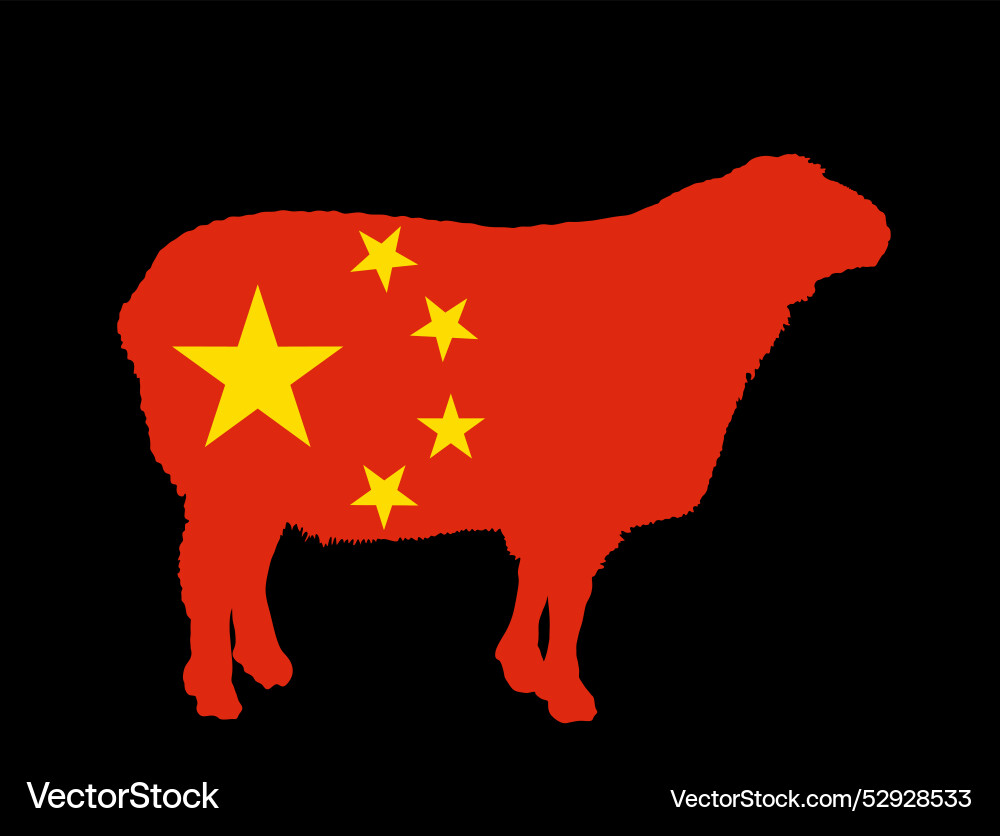 China flag sheep silhouette Royalty Free Vector Image