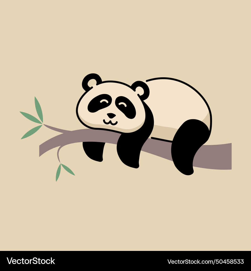 Cute panda hanging on a tree simple flat icon Vector Image