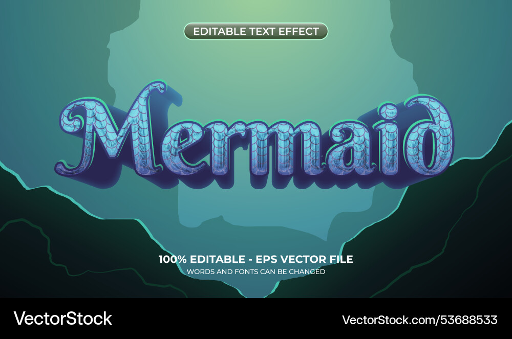 Mermaid text effect editable underwater Royalty Free Vector