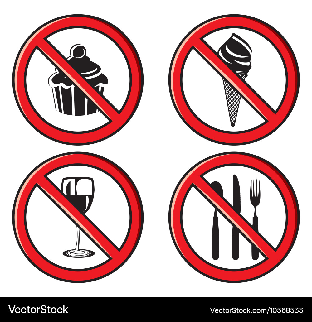 No eating food allowed sign set Royalty Free Vector Image