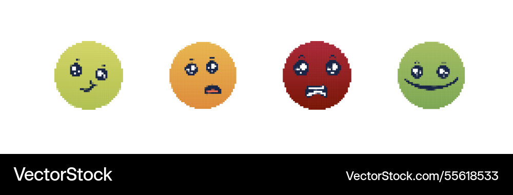 Pixel art emojis showcasing various emotions in Vector Image