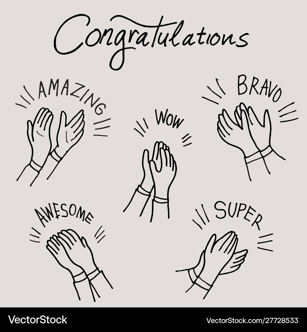 Set different clapping hands hand drawn Royalty Free Vector