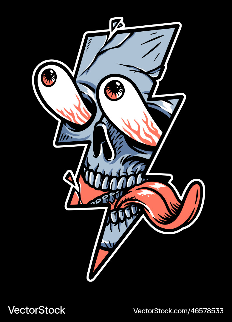 Skull face and lightning shape Royalty Free Vector Image