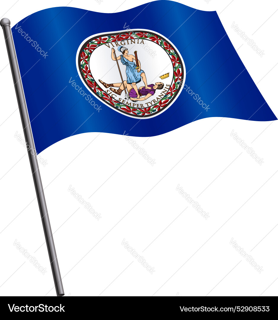 Virginia state flag flying on flagpole Royalty Free Vector
