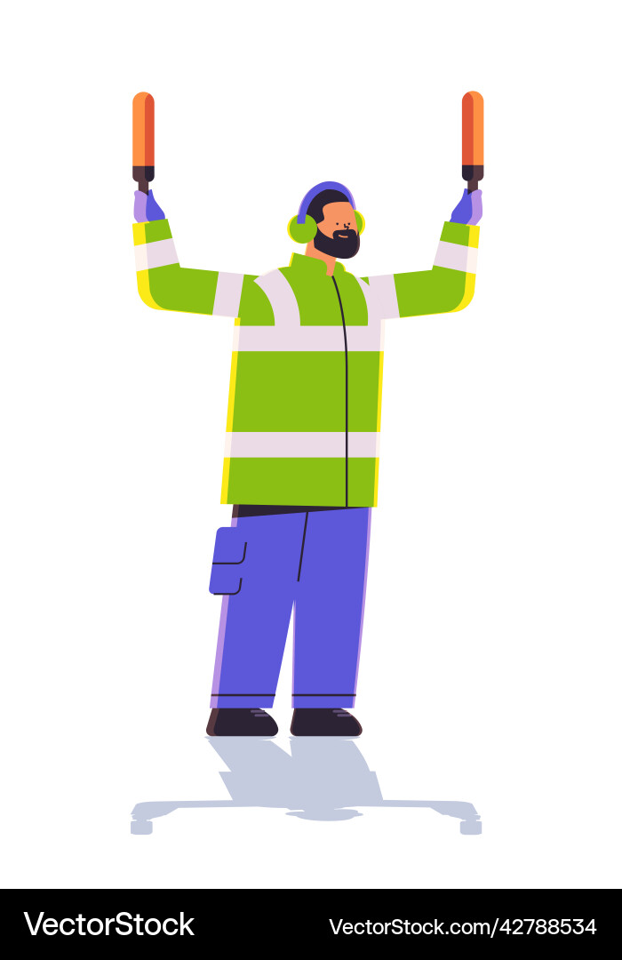 Aviation marshaller supervisor signaling near Vector Image
