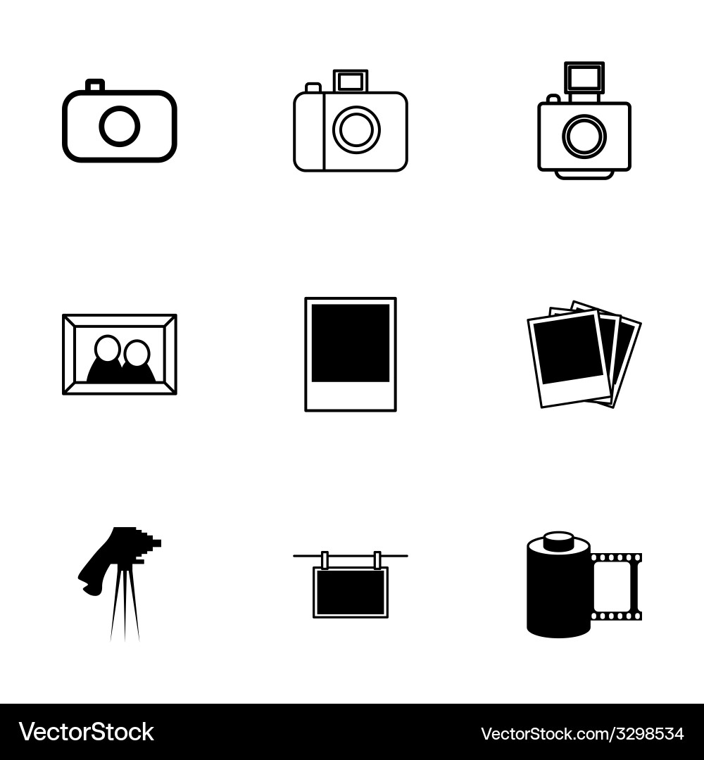 Black photo icons set Royalty Free Vector Image