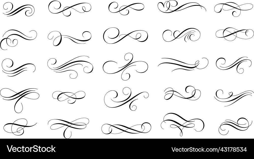 Calligraphic flourish retro curved ornaments Vector Image