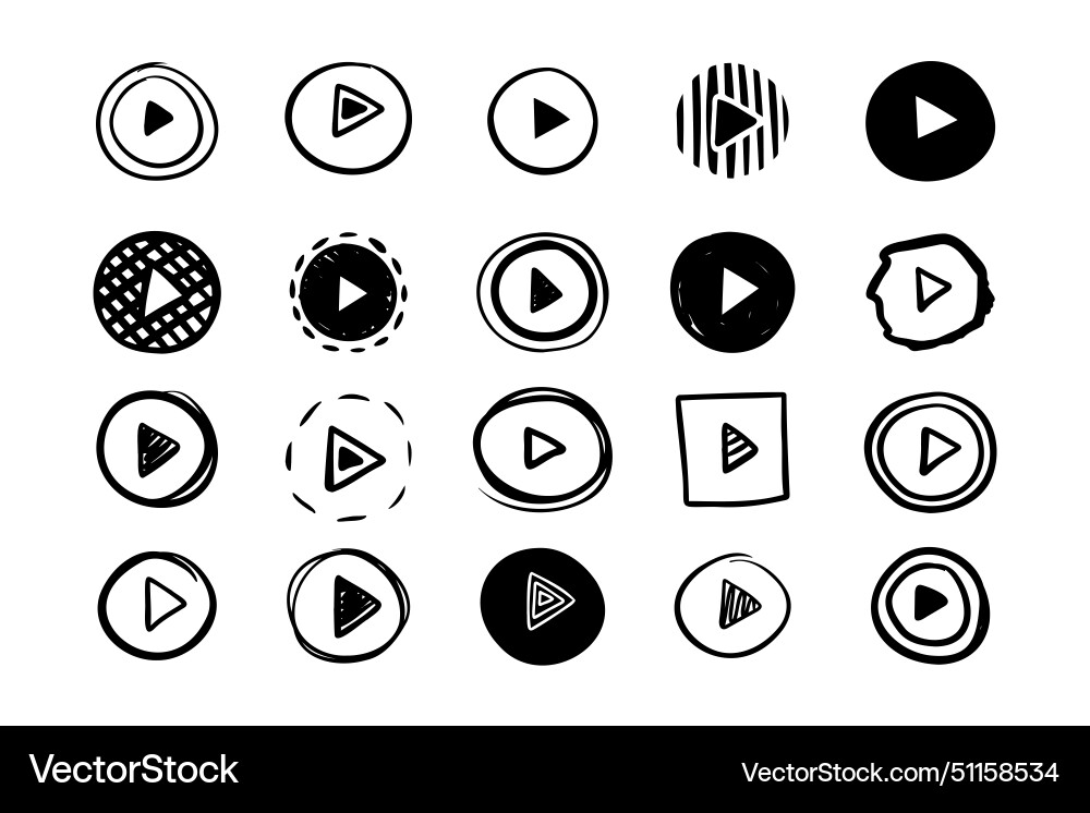 Doodle play icon button collection drawing cartoon