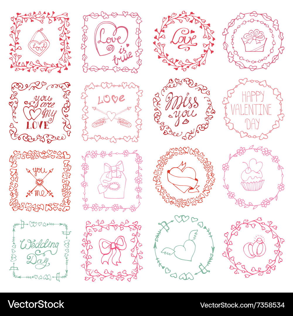 Love heart doodle valentine frame Royalty Free Vector Image