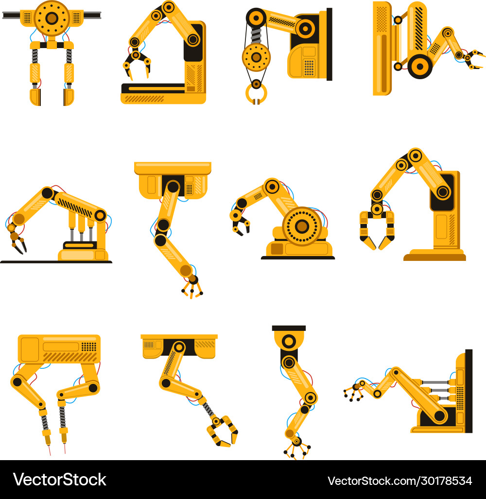 Manufacturing robots arms automation equipment Vector Image