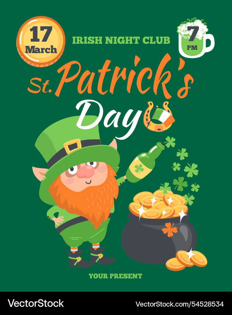 Patrick day poster irish traditional holiday Vector Image