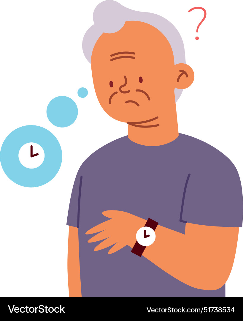 Senior man with alzheimer trying to remember time Vector Image