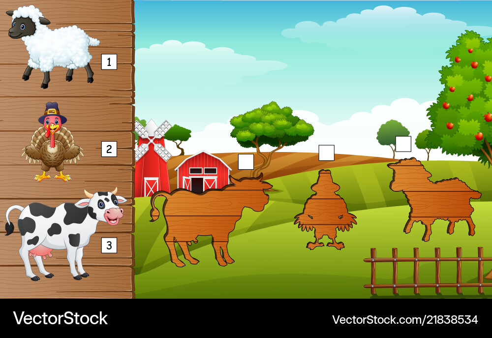Set of matching farm animal game Royalty Free Vector Image