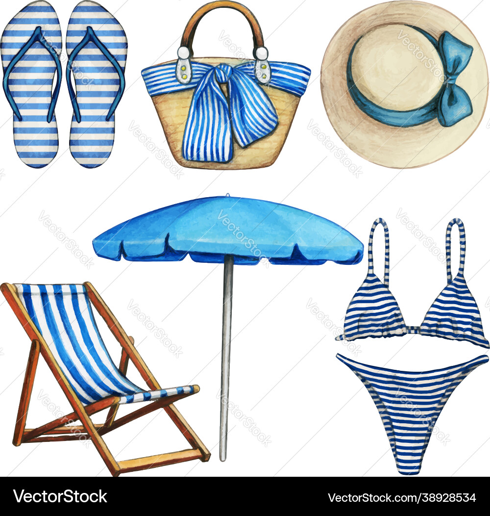 Watercolor Beach Elements Royalty Free Vector Image