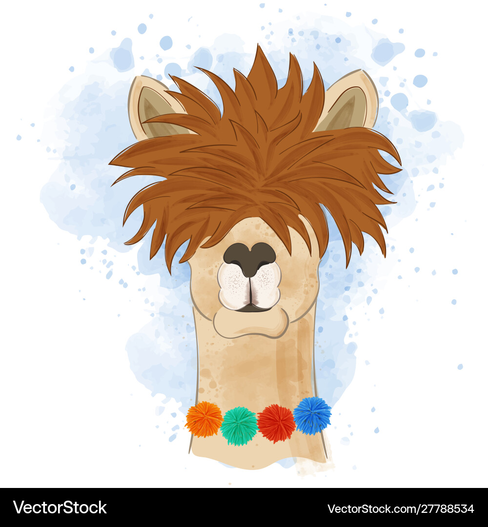 Aquarell lustige Ilama Kopf Lizenzfreies Vektorbild