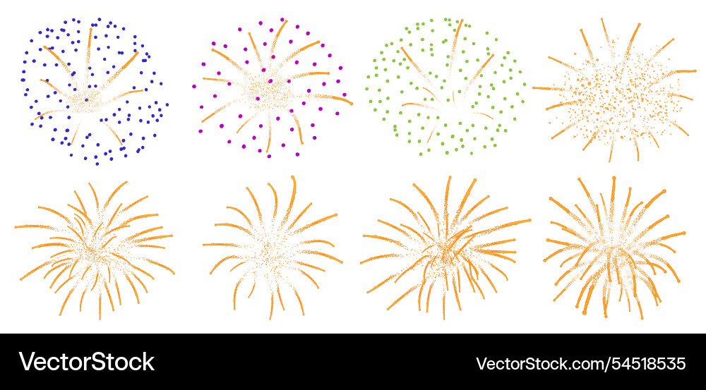 Beautiful fireworks with shining sparks set Vector Image