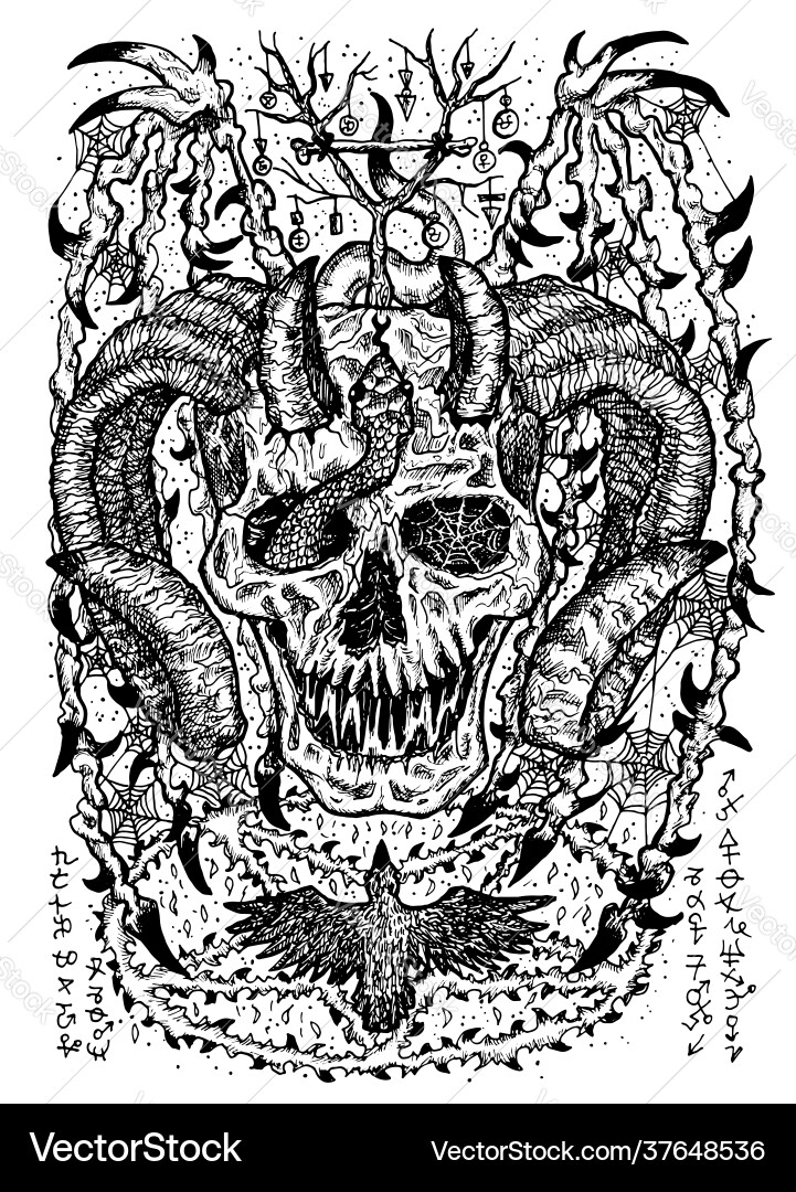Black and white engraved scary devil or demon Vector Image