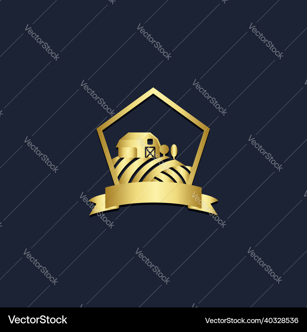 Farm house landscape gold logo Royalty Free Vector Image