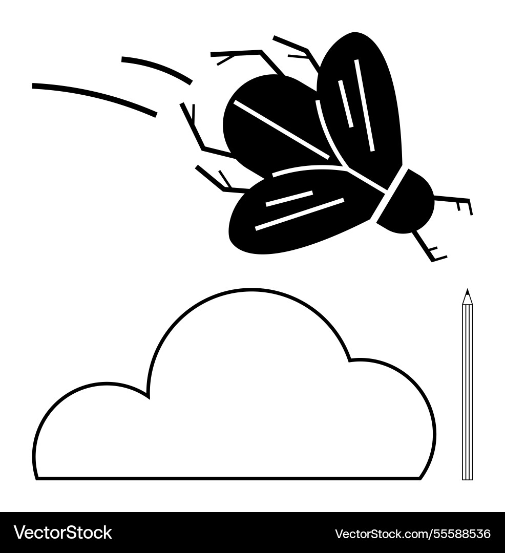 Large fly buzzing above cloud with pencil Vector Image