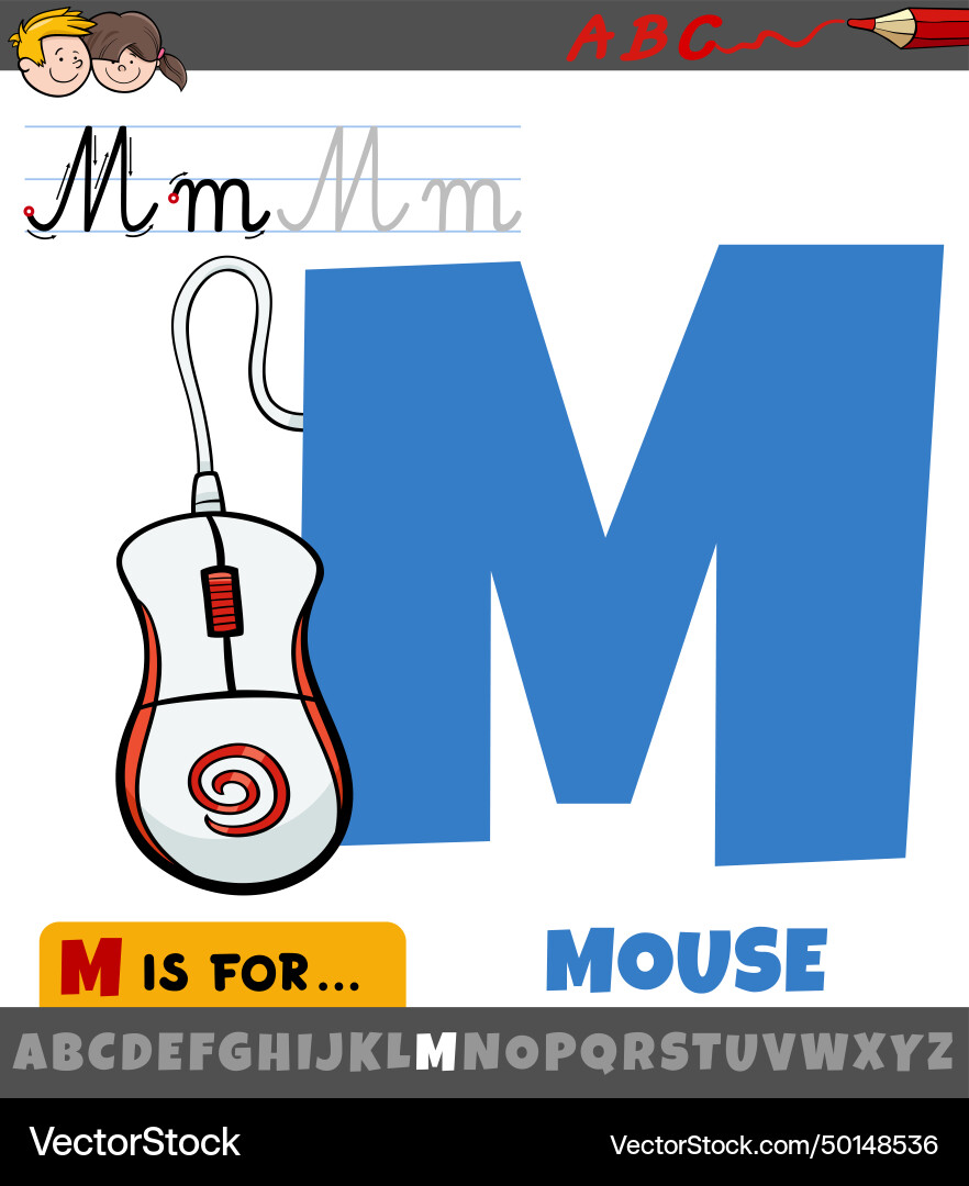 Letter m from alphabet with cartoon computer Vector Image