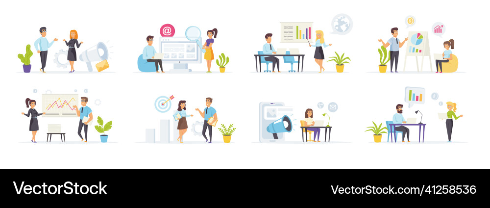 Marketing strategy set with people characters Vector Image