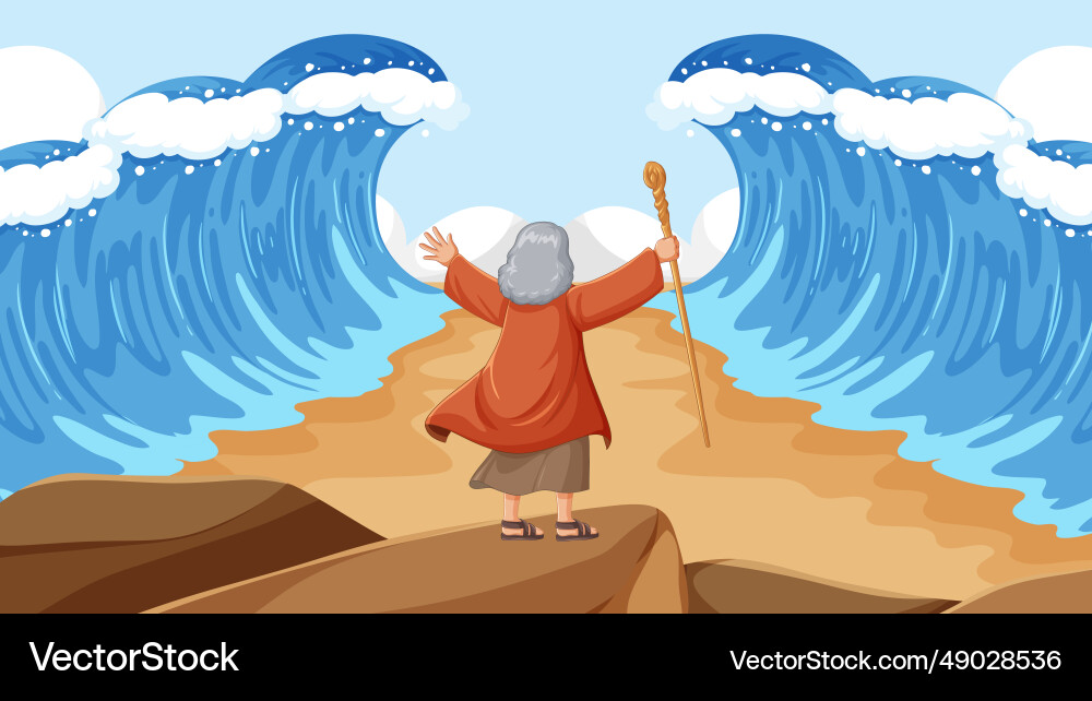 Moses parting the red sea a cartoon Royalty Free Vector