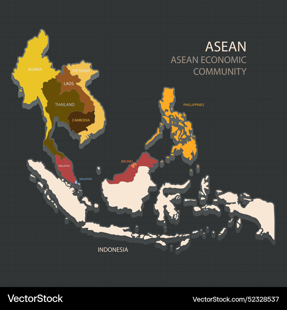 Asean map flat design Royalty Free Vector Image