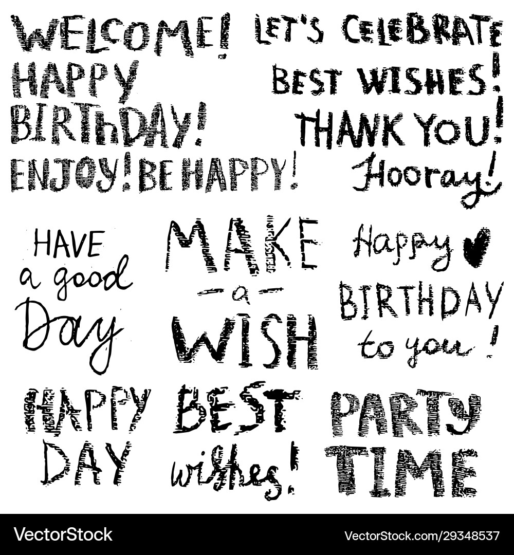 Happy birthday themed hand drawn inscriptions set Vector Image