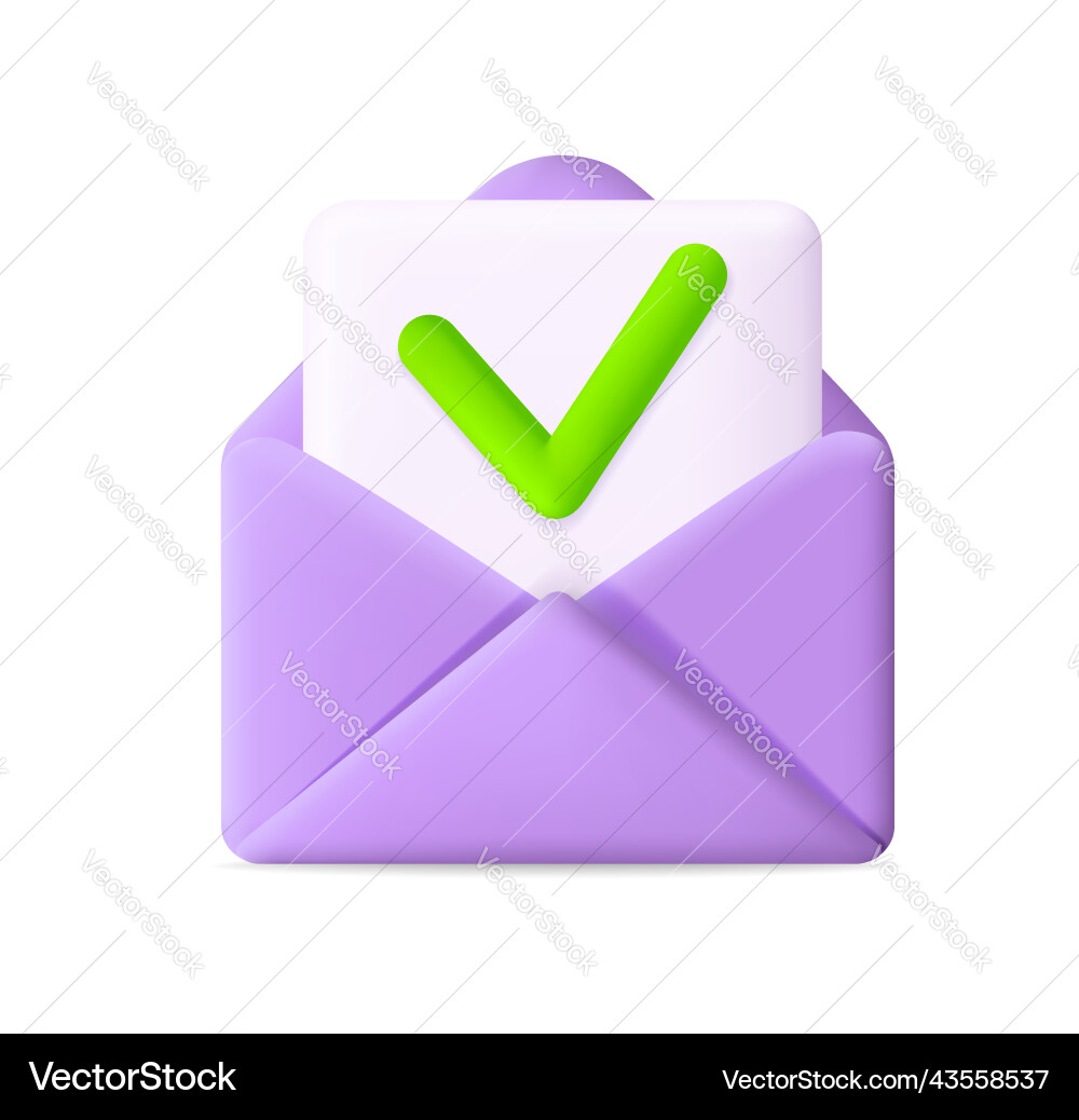 Mail envelope 3d icon with done check email Vector Image