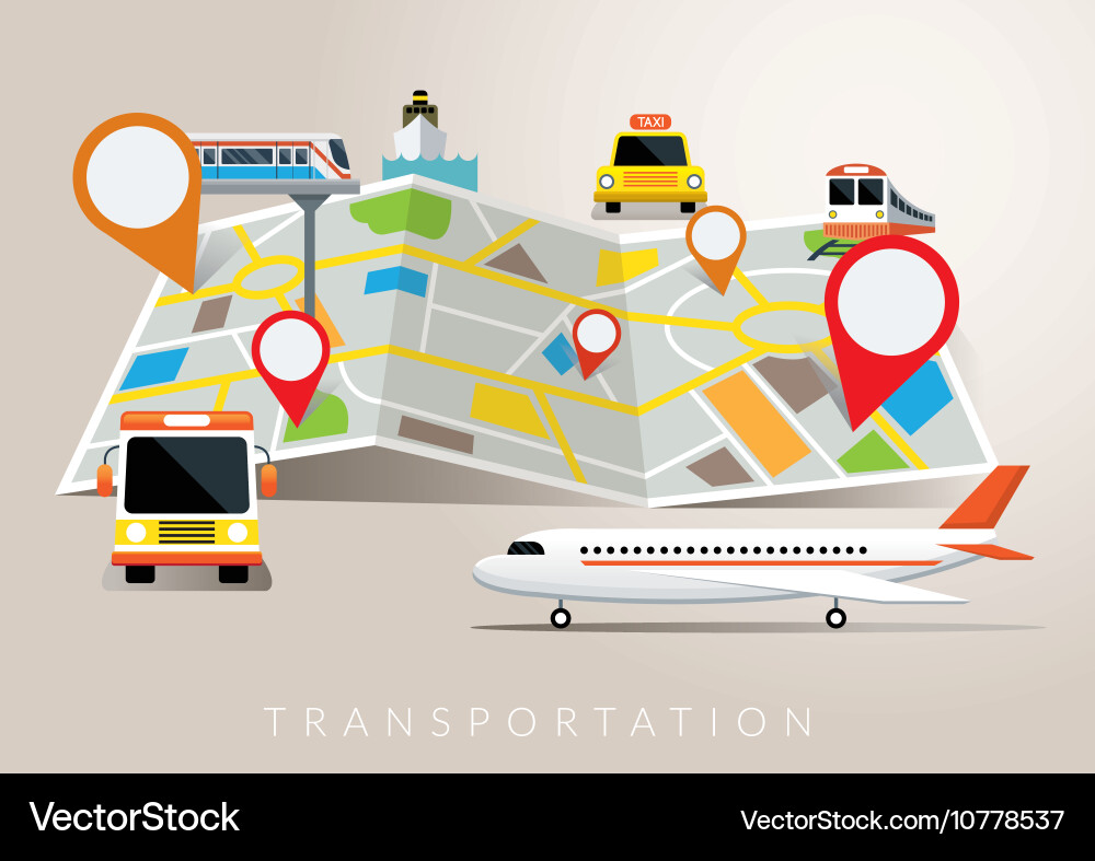 Map with mode of transport Royalty Free Vector Image