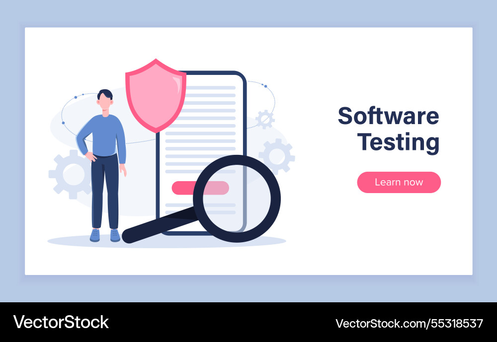 Software Testing Concept Man With Magnifying Vector Image