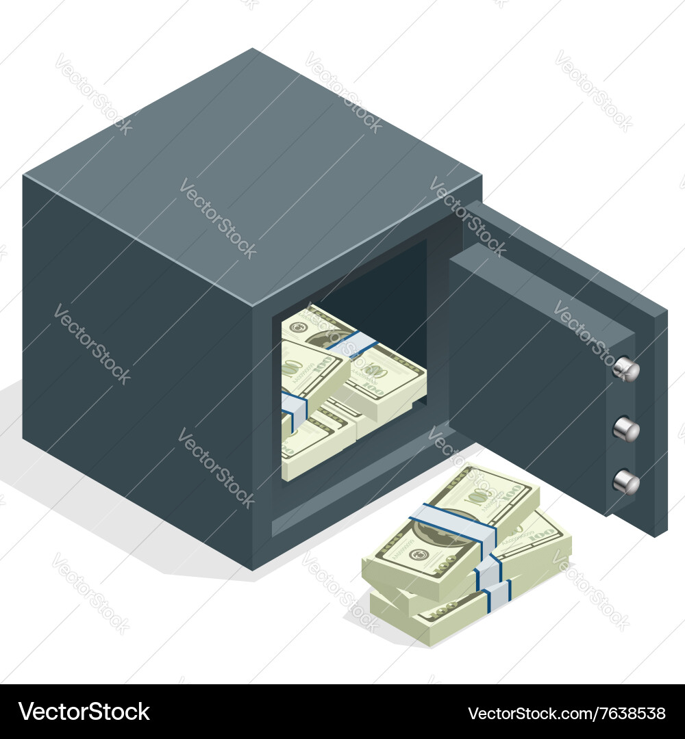 Bank safe with money dollar stacks open Royalty Free Vector