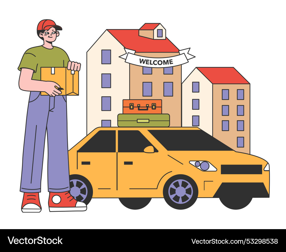 College student packing stuff and moving Vector Image