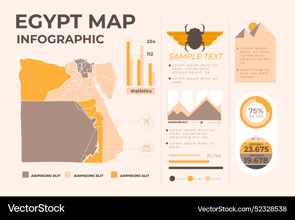 Egypt map infographic template Royalty Free Vector Image