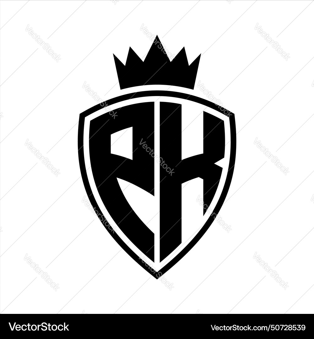 Pk letter monogram shield and crown outline shape Vector Image