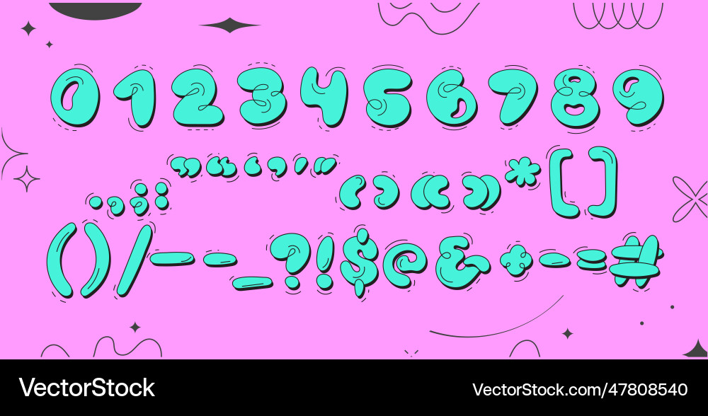 Bubble font inflated shape numbers Royalty Free Vector Image