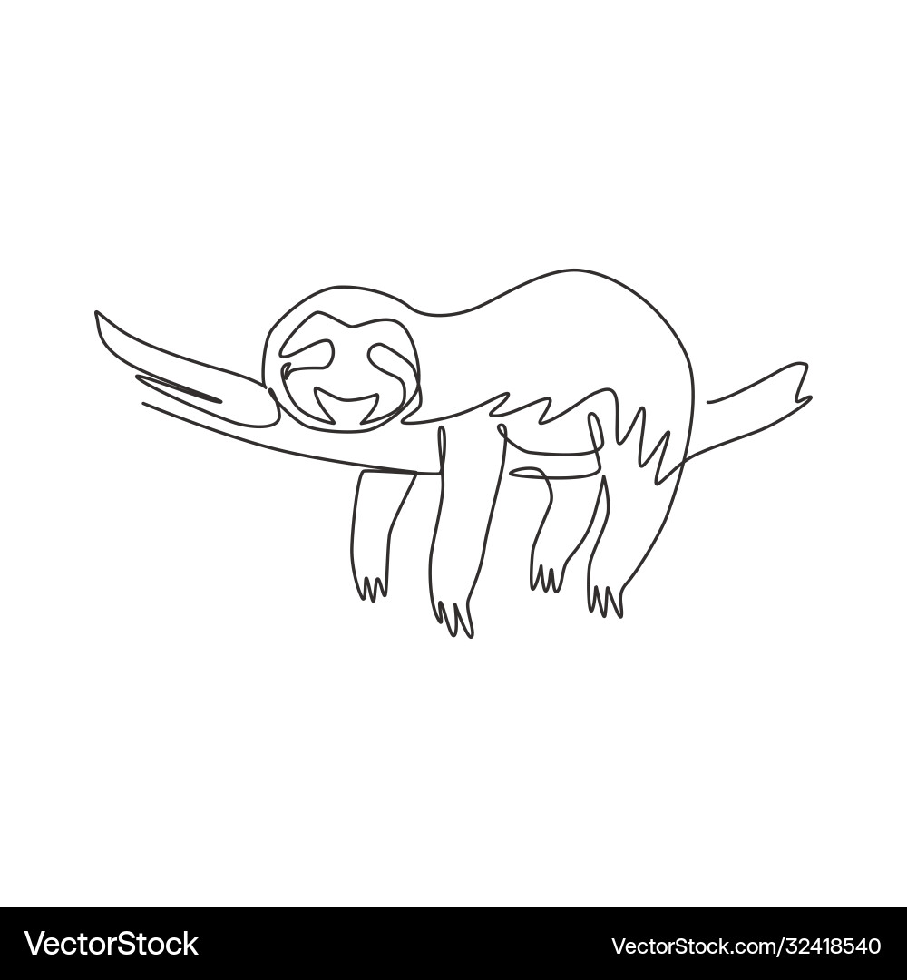 One single line drawing lovely adorable sloth Vector Image