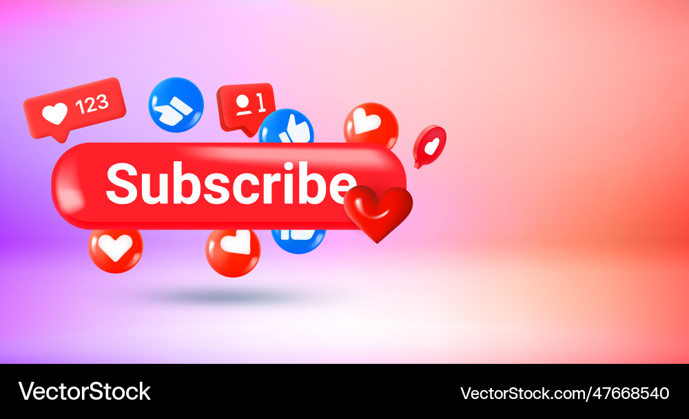 Social media icons and subscribe button 3d banner Vector Image